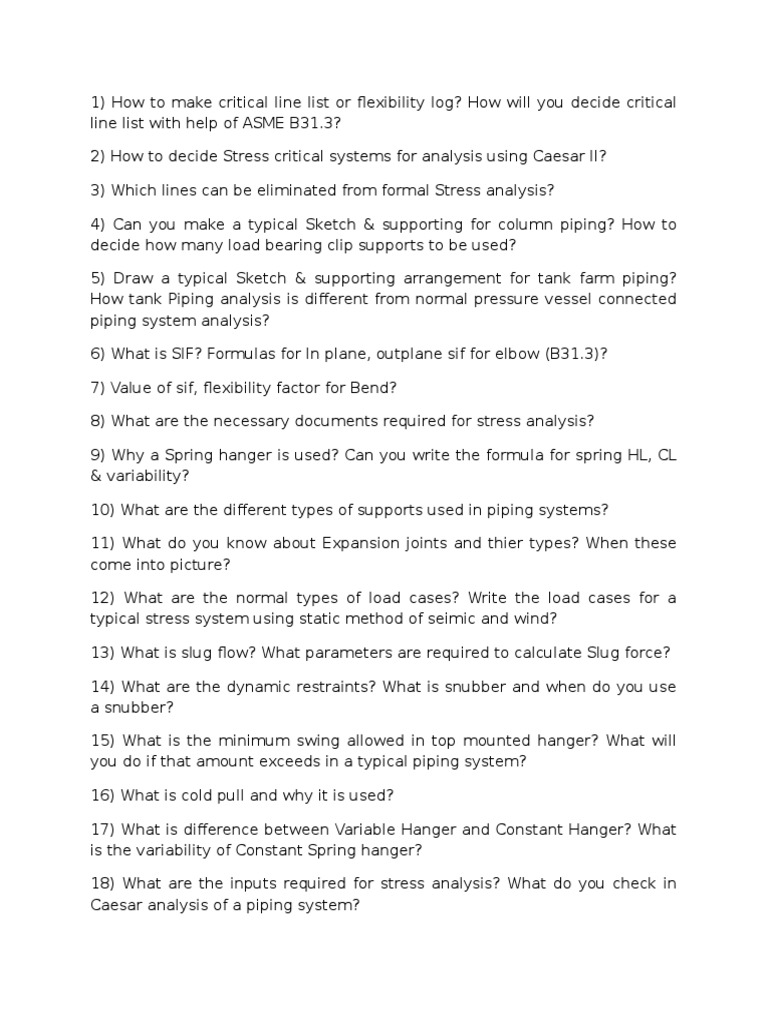 Piping Stress-Interview Questions | PDF | Pipe (Fluid Conveyance) | Bending