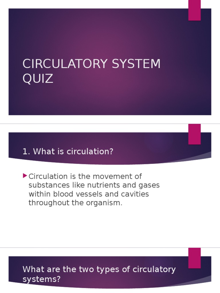 Circulatory System Quiz | PDF | Circulatory System | Vein