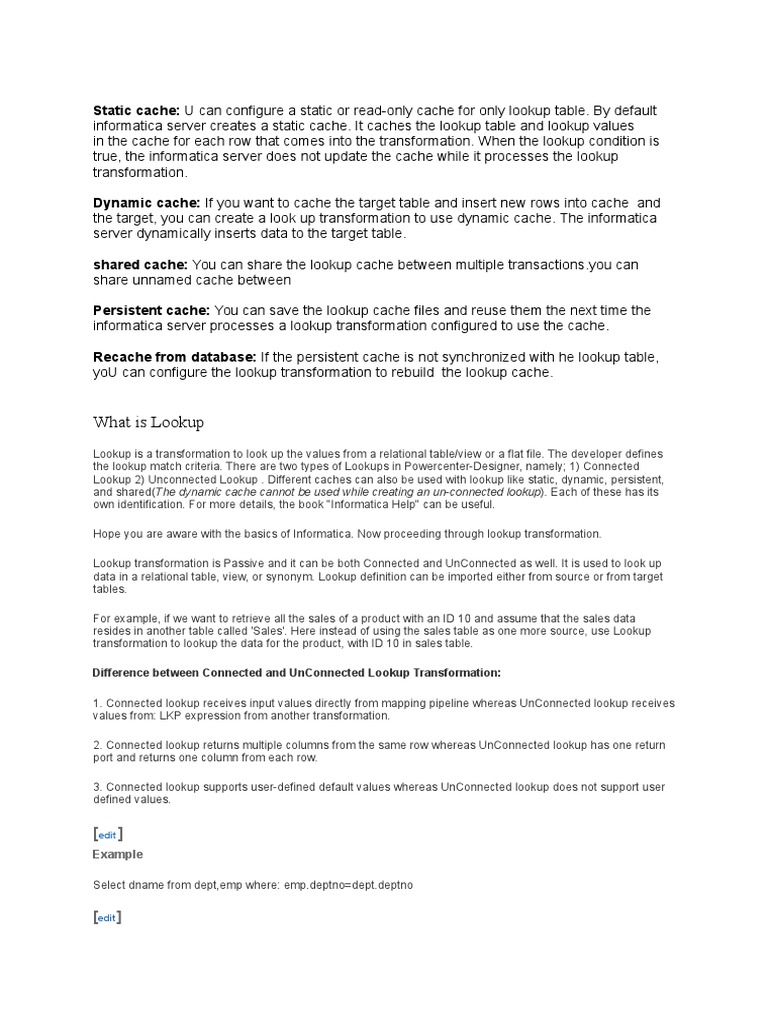 Informatica Lookup Cahes | PDF | Cache (Computing) | Table (Database)
