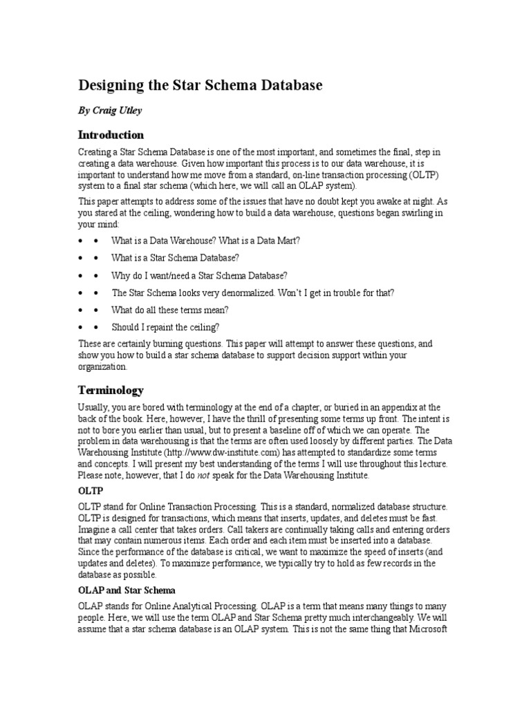 Designing The Star Schema Database | PDF | Data Warehouse | Database Index