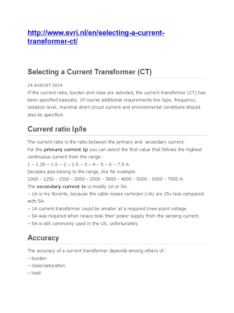 Selecting CT Class | PDF | Power Electronics | Electrical Engineering