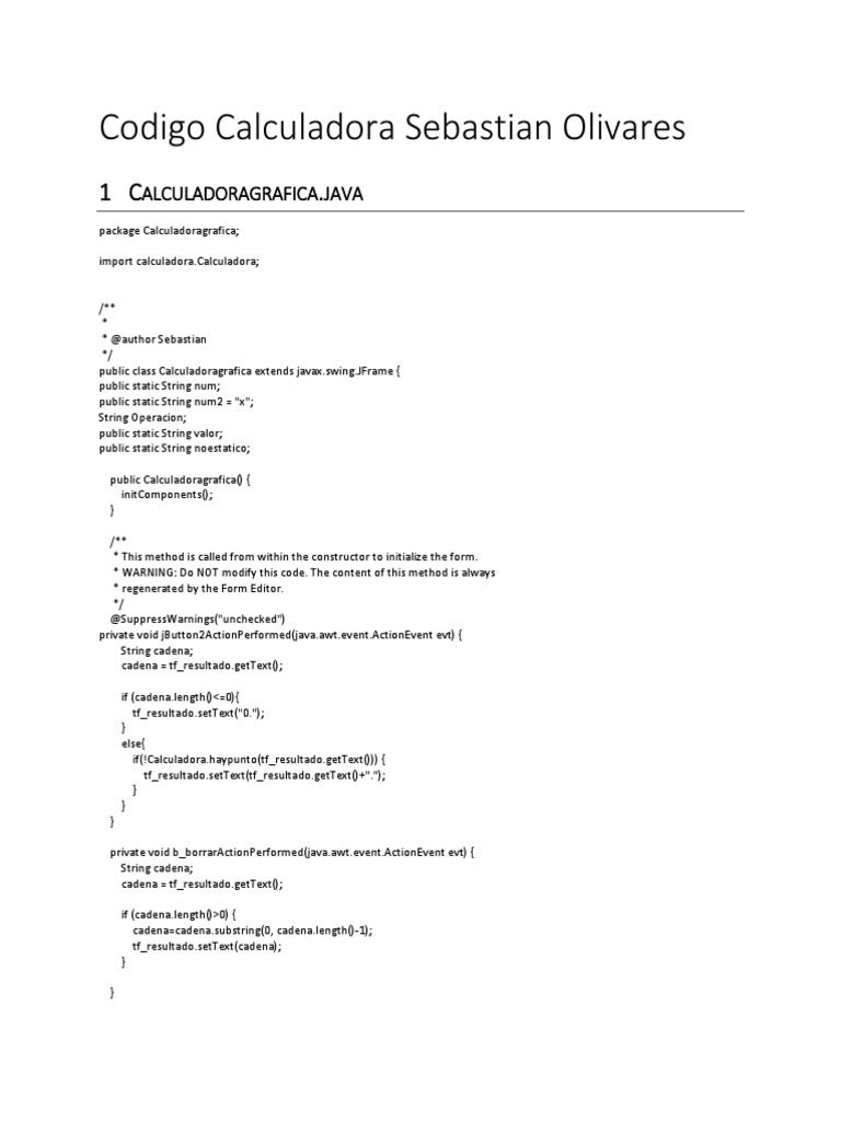 Codigo Calculadora Java | PDF | Java (lenguaje de programación) | Cadena (informática)