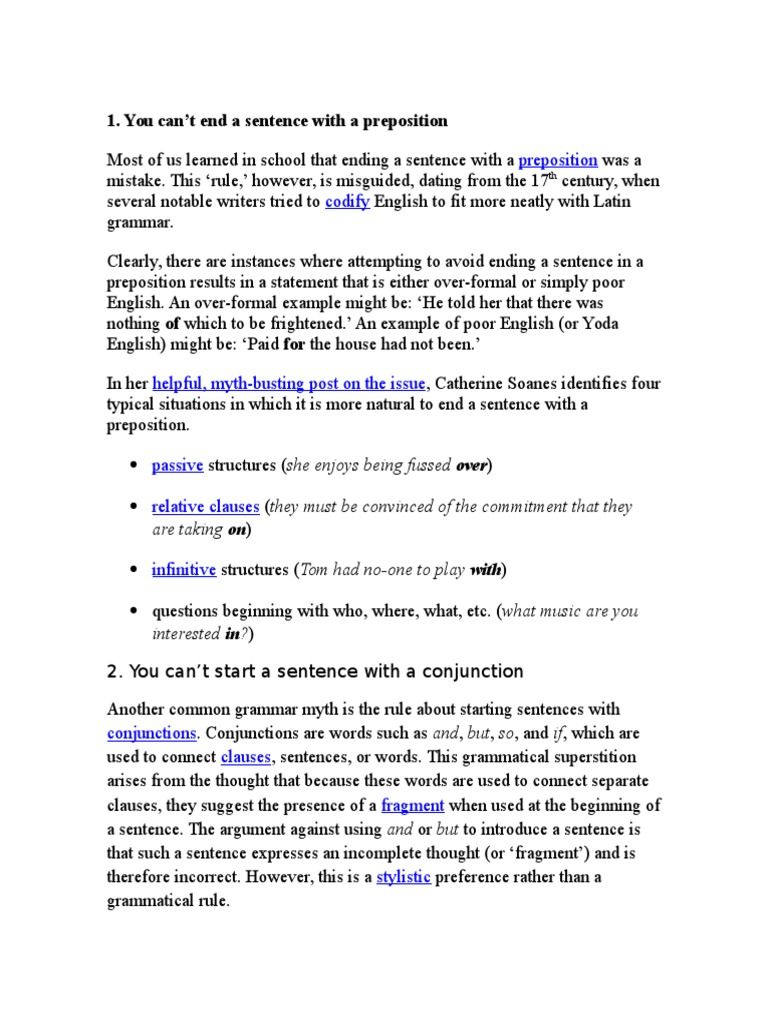 Myths About Grammar | PDF | English Language | Preposition And Postposition