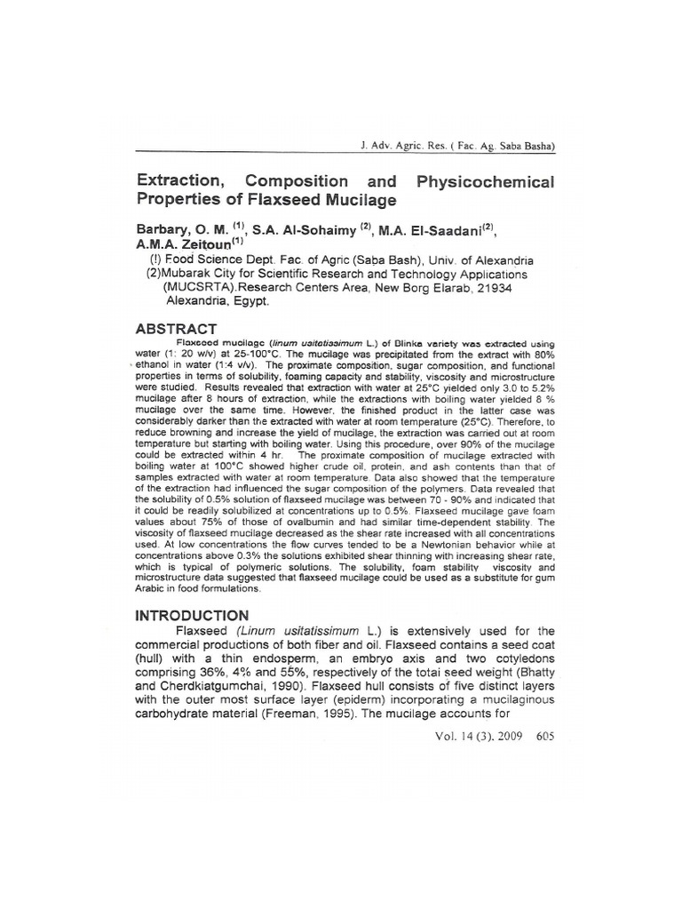 Extraction, Composition and Physiochemical Properties of Flaxseed ...