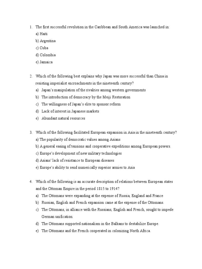 19th Century Global Revolutions Quiz | PDF | Empire Of Japan | British ...