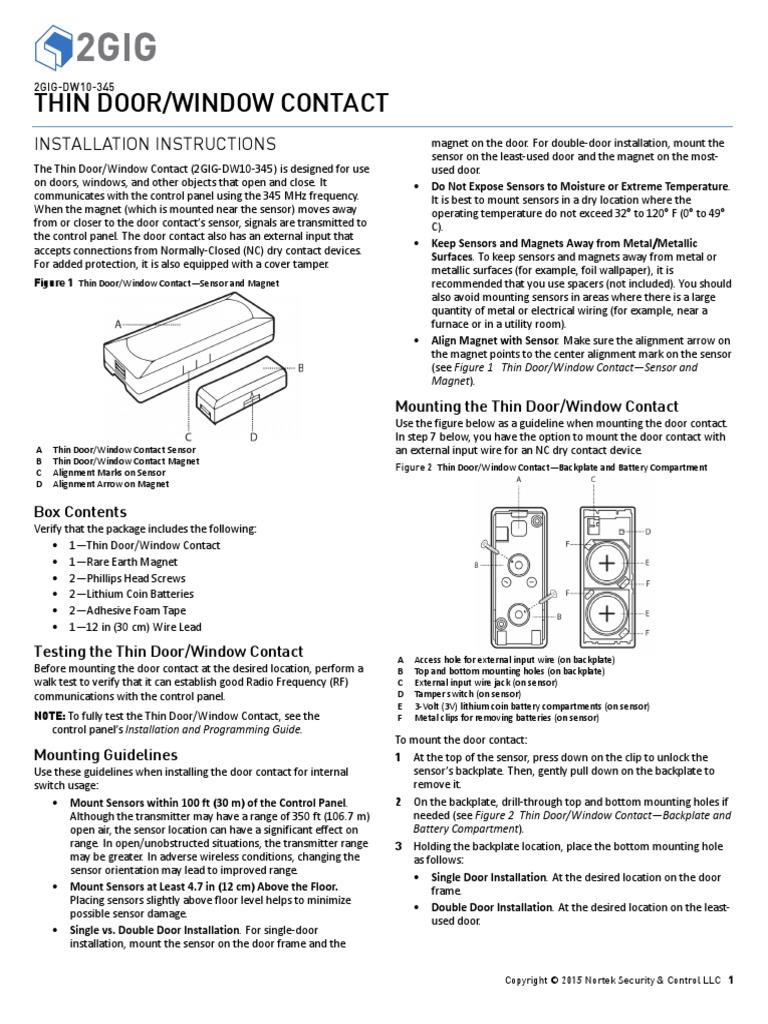2GIG DW10 345 Install Guide | PDF | Electromagnetic Interference ...