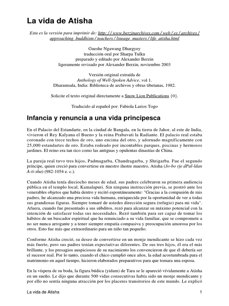 La Vida de Atisha | PDF | Tíbet | Gautama Buddha