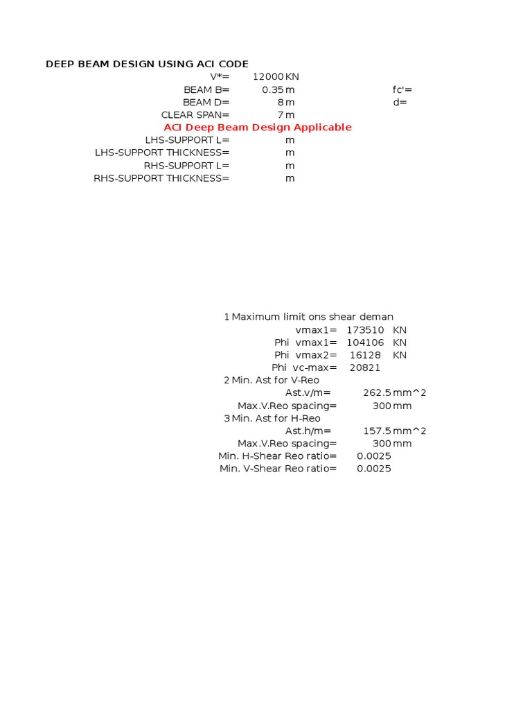 Deep Beam Design Calculation ACI Code | PDF