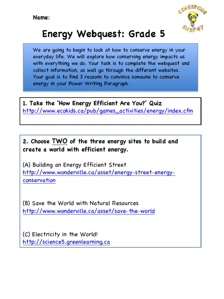Energy Webquest: Grade 5: Name | PDF | Career & Growth | Computers