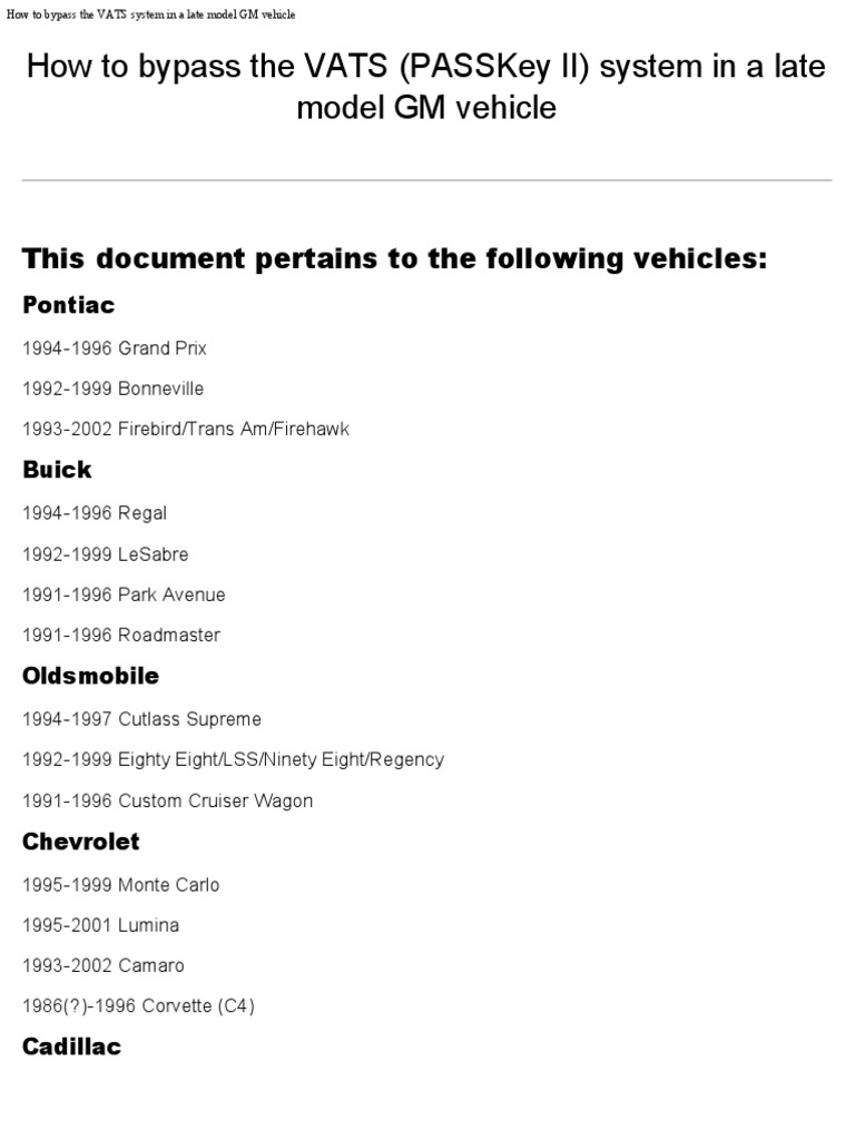 2011-04!13!20how To Bypass The VATS (PASSKey II) System in A Late Model ...