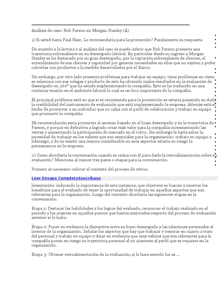 Análisis de caso Rob Parson en Morgan Stanley | PDF | Liderazgo | Business