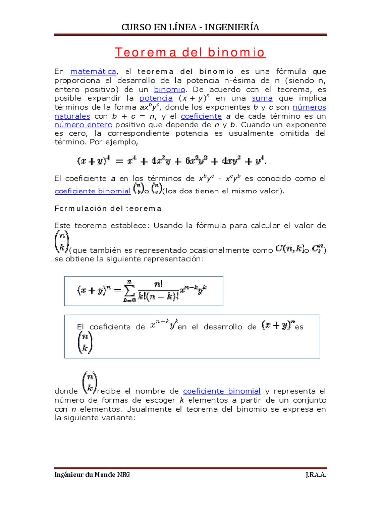 Teorema Del Binomio | PDF | Números | Conceptos matemáticos