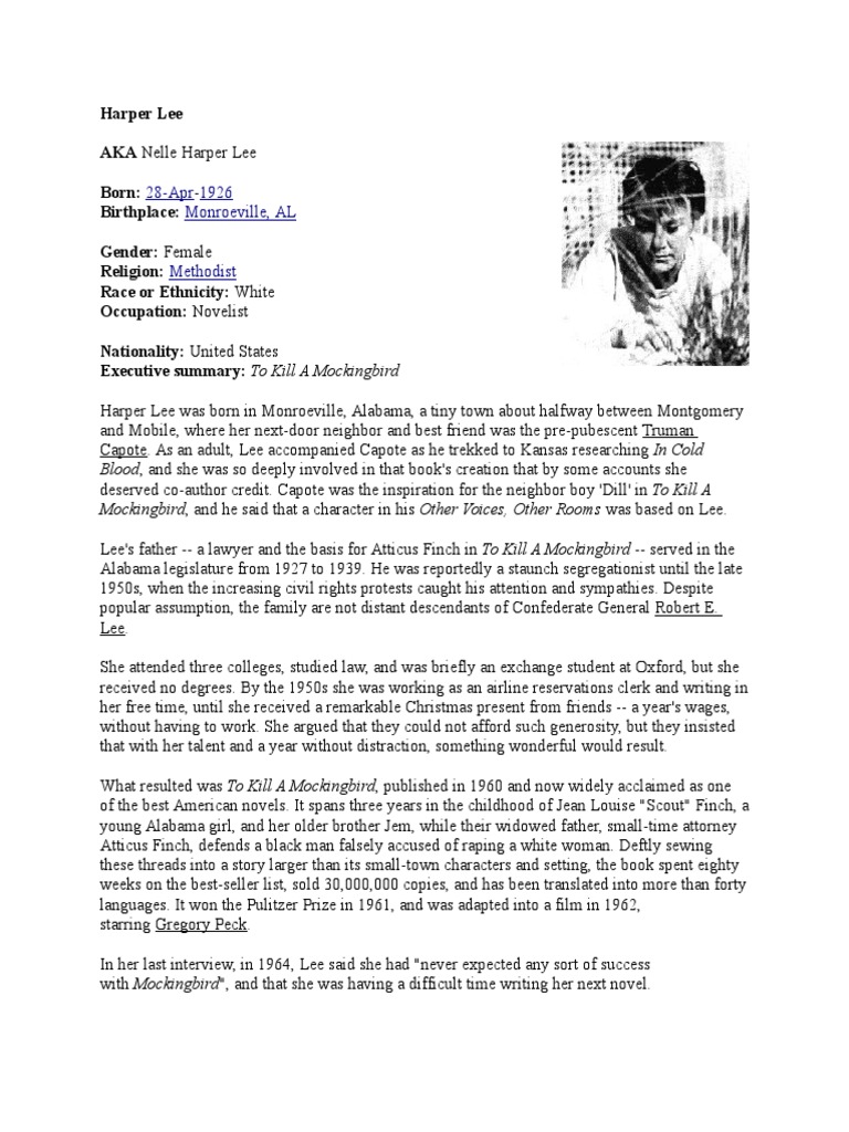 Harper Lee: A Literary Icon's Journey | PDF | Social Science | Mystery ...