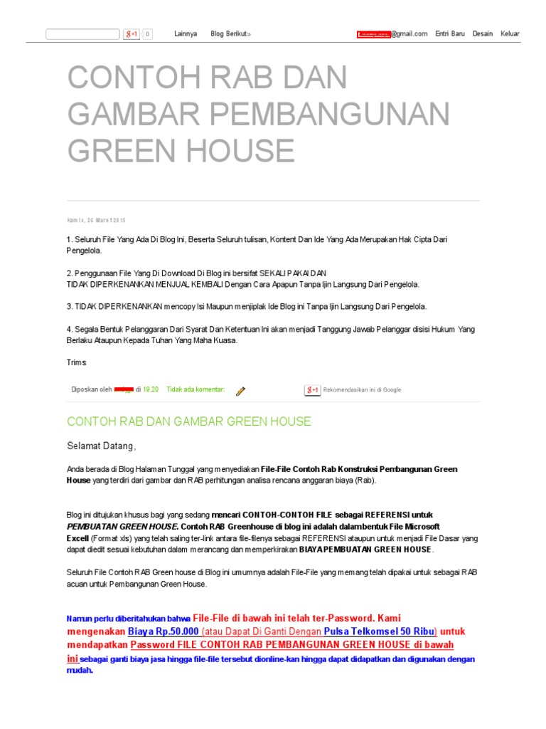 Contoh Rab Dan Gambar Pembangunan Green House | PDF