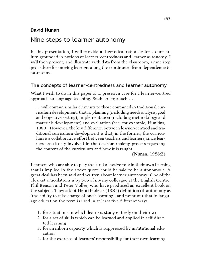 David Nunan - 9 Steps To Learning Autonomy | PDF