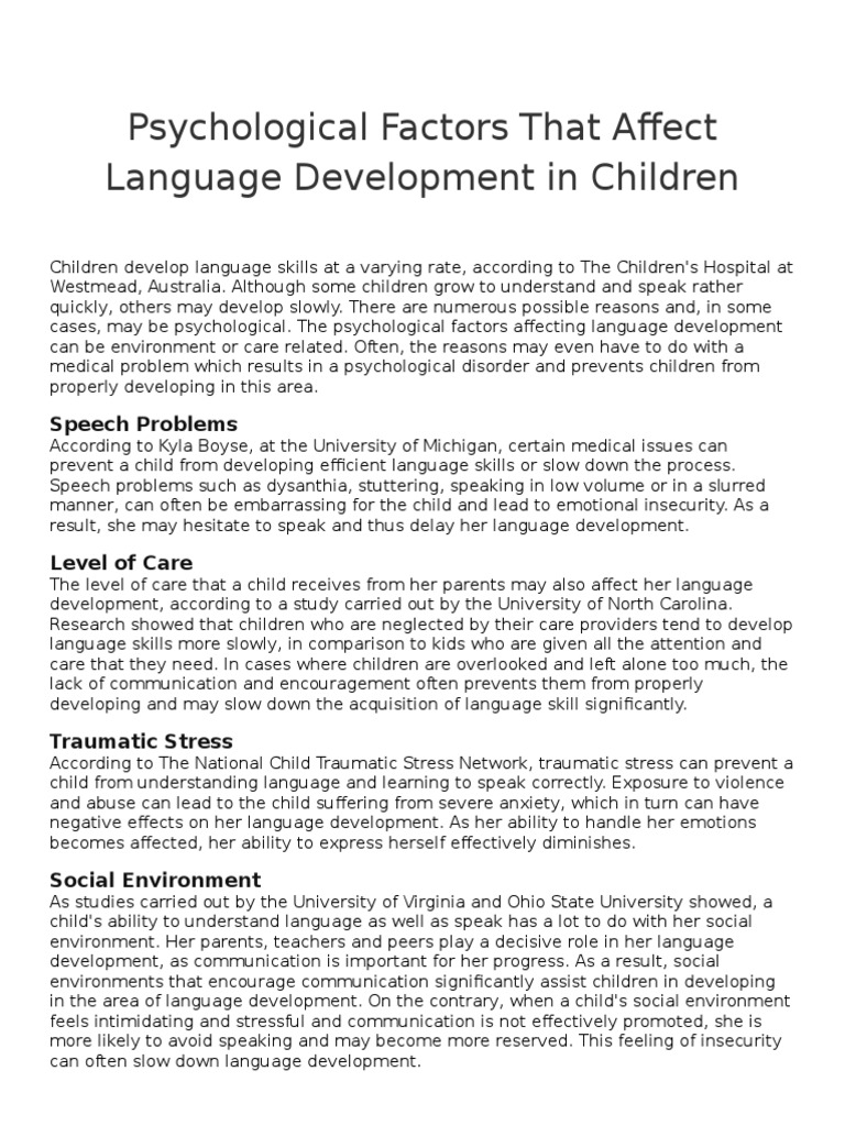 Psychological Factors That Affect Language Development in Children | PDF | Language Development ...