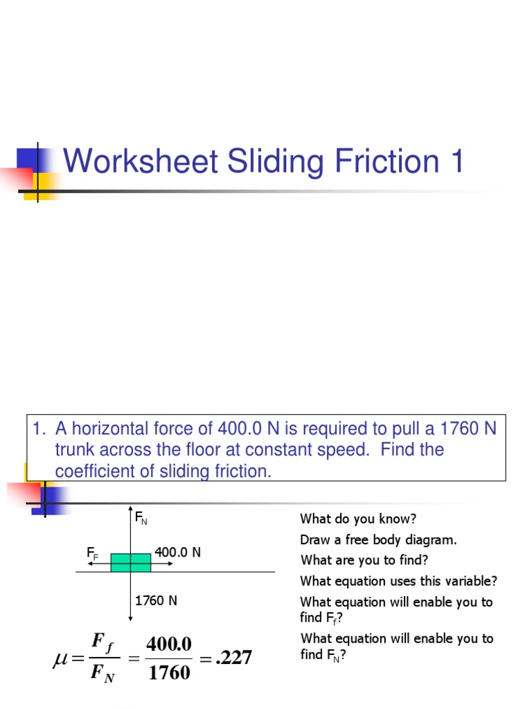 Sliding Friction Calculations Worksheet | PDF | Force | Friction