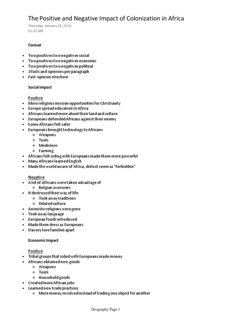 The Positive and Negative Impact of Colonization in Africa | PDF ...