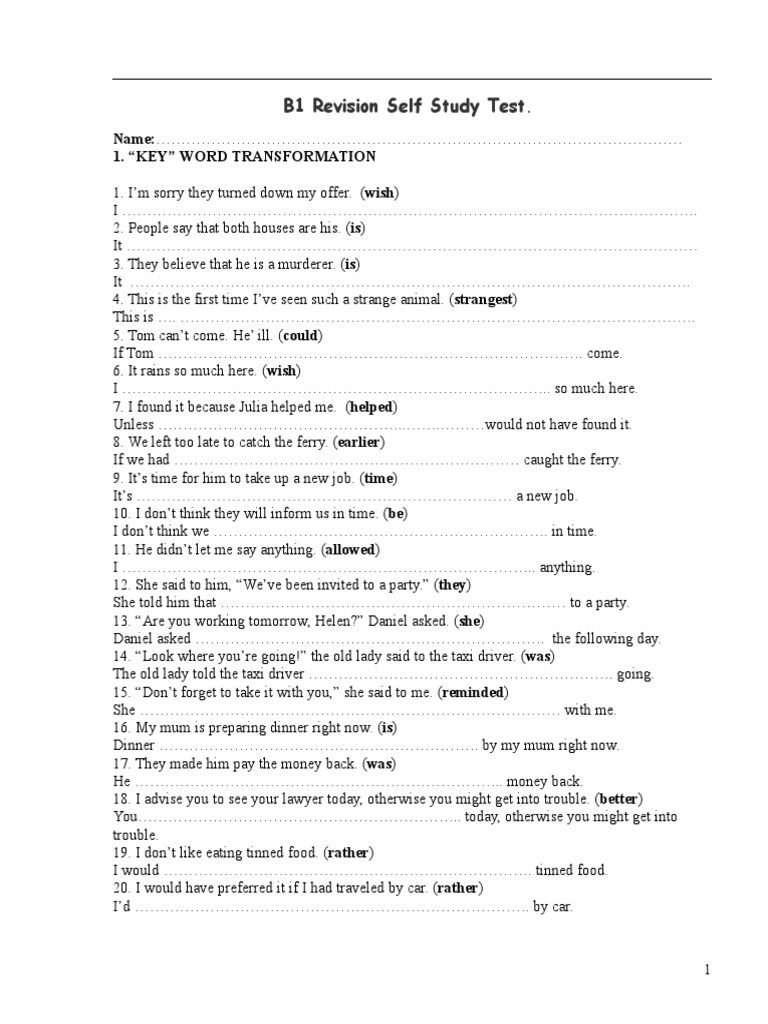 B1 Grammar Test | PDF | Grammar | Languages