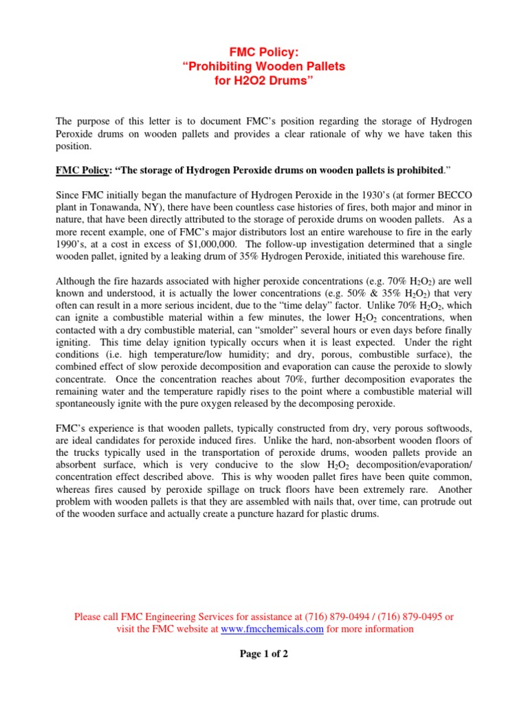 Prohibiting Wooden Pallets For Hydrogen Peroxide H2O2 Drums | PDF ...