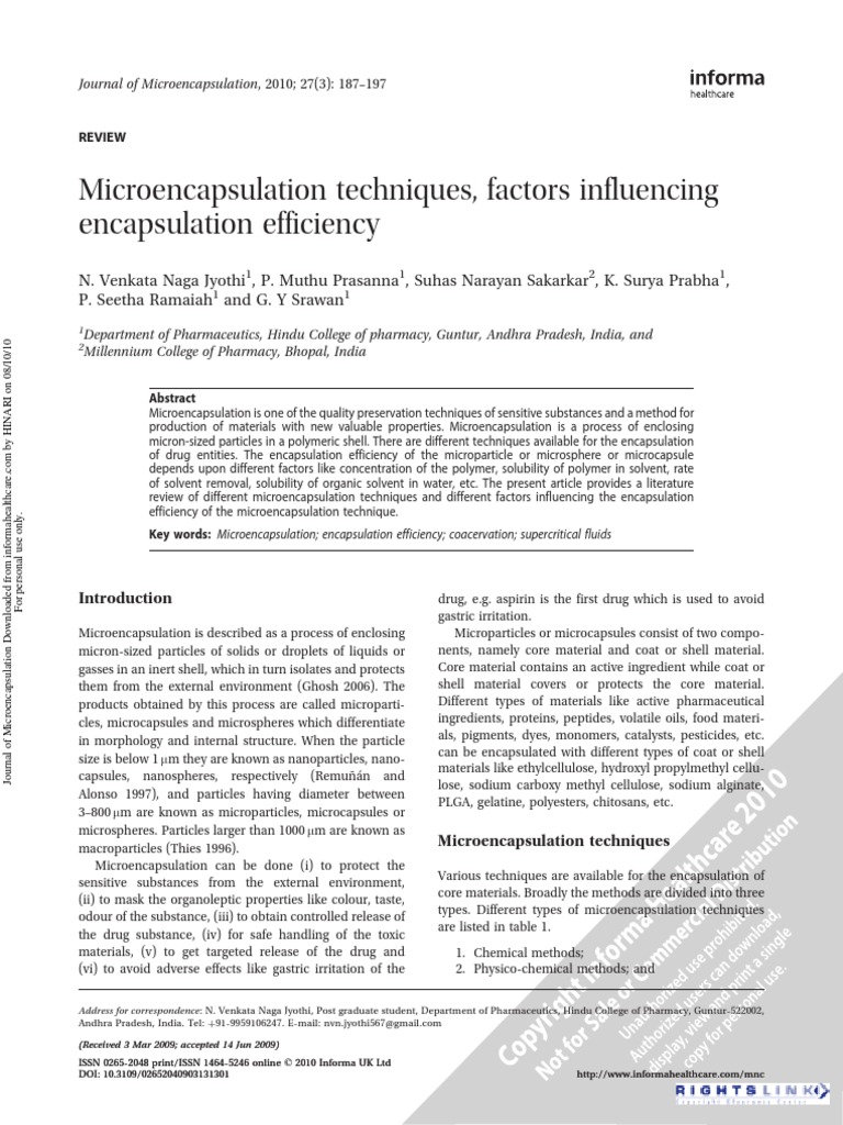 Microencapsulation Techniques | PDF | Supercritical Fluid | Cross Link