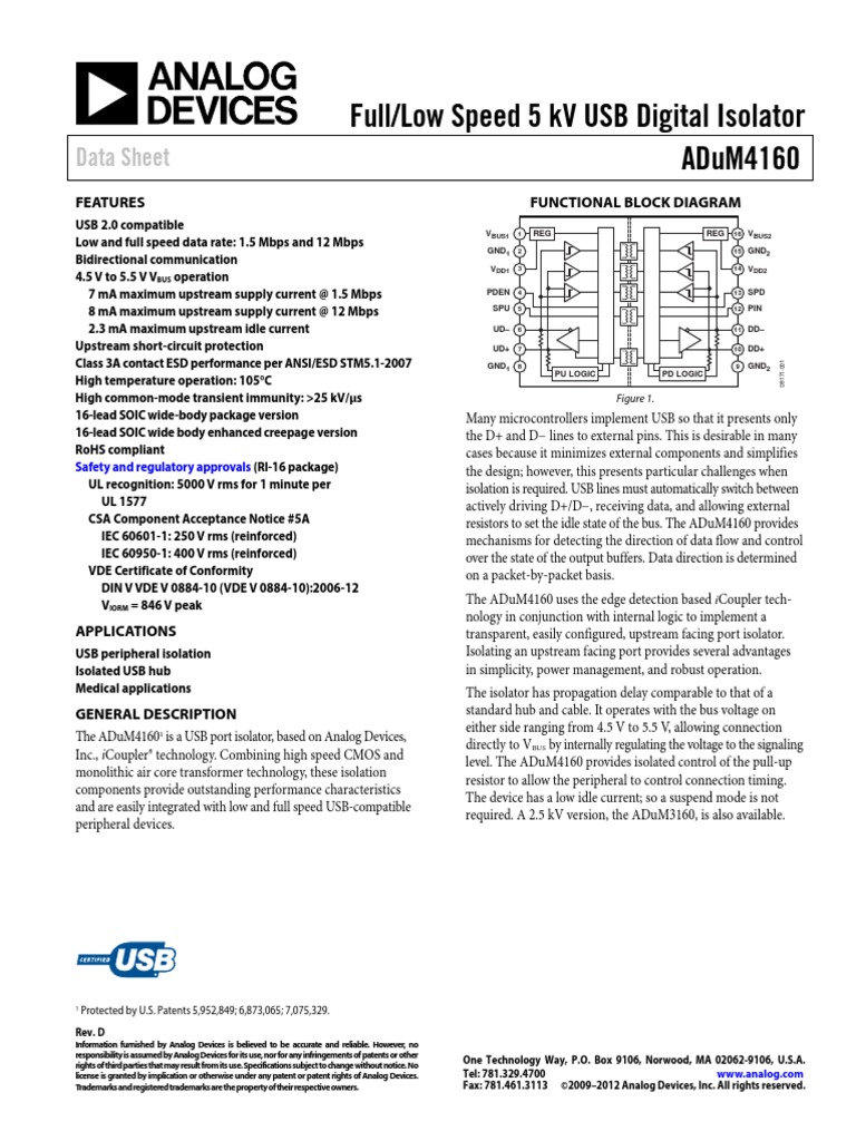 ADuM4160 USB Isolator | PDF | Usb | Power Supply