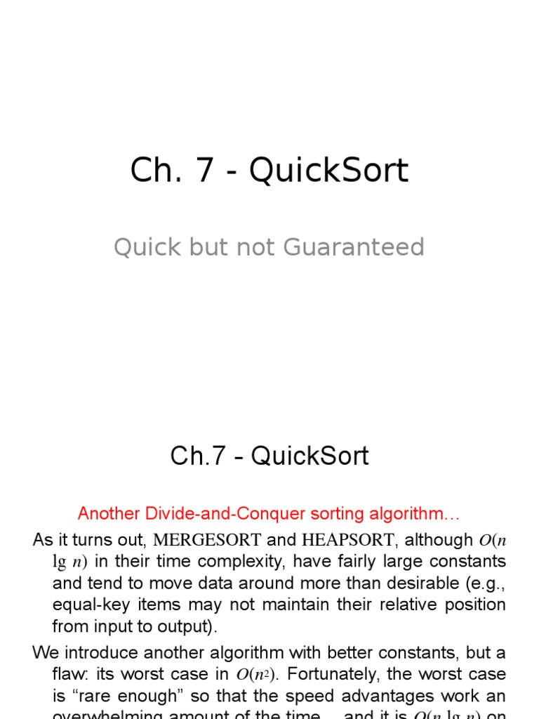 Quick Sort Algorithm Pdf Discrete Mathematics Theoretical Computer Science