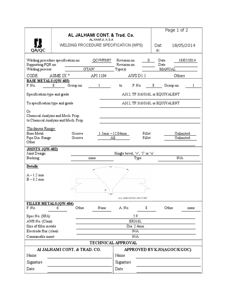 Wps 316L Gtaw R00 | PDF | Law | Technology & Engineering
