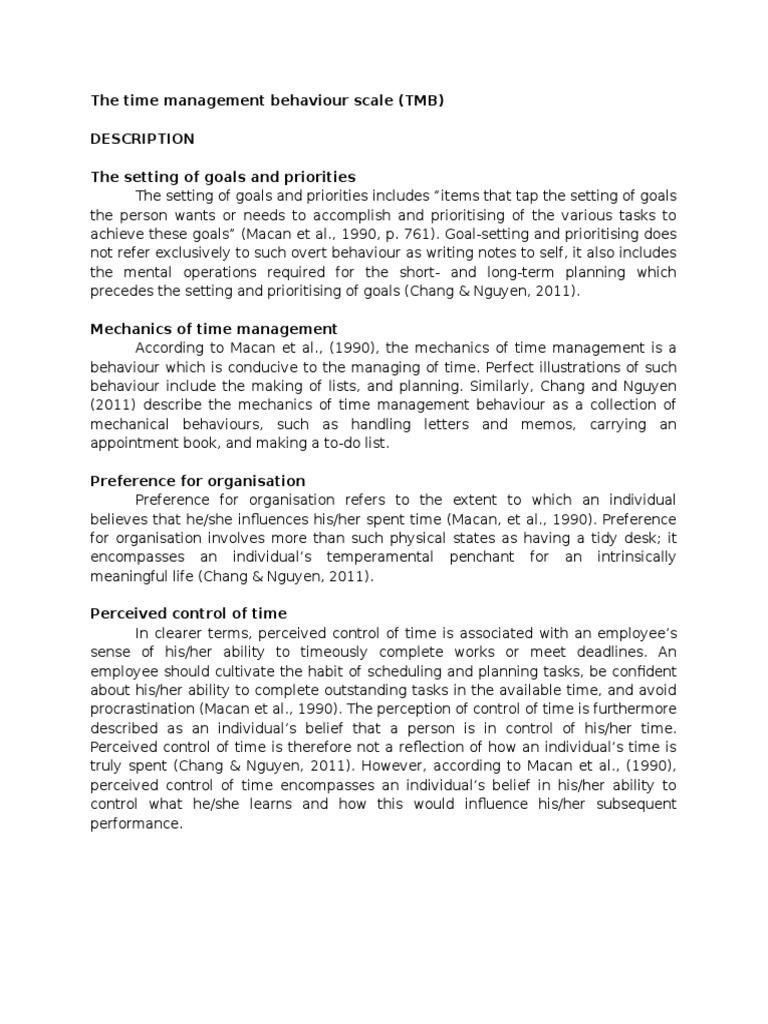 Understanding the Time Management Behavior Scale | PDF | Time ...
