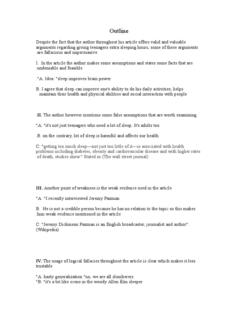 Outline: II. The Author However Mentions Some False Assumptions That ...