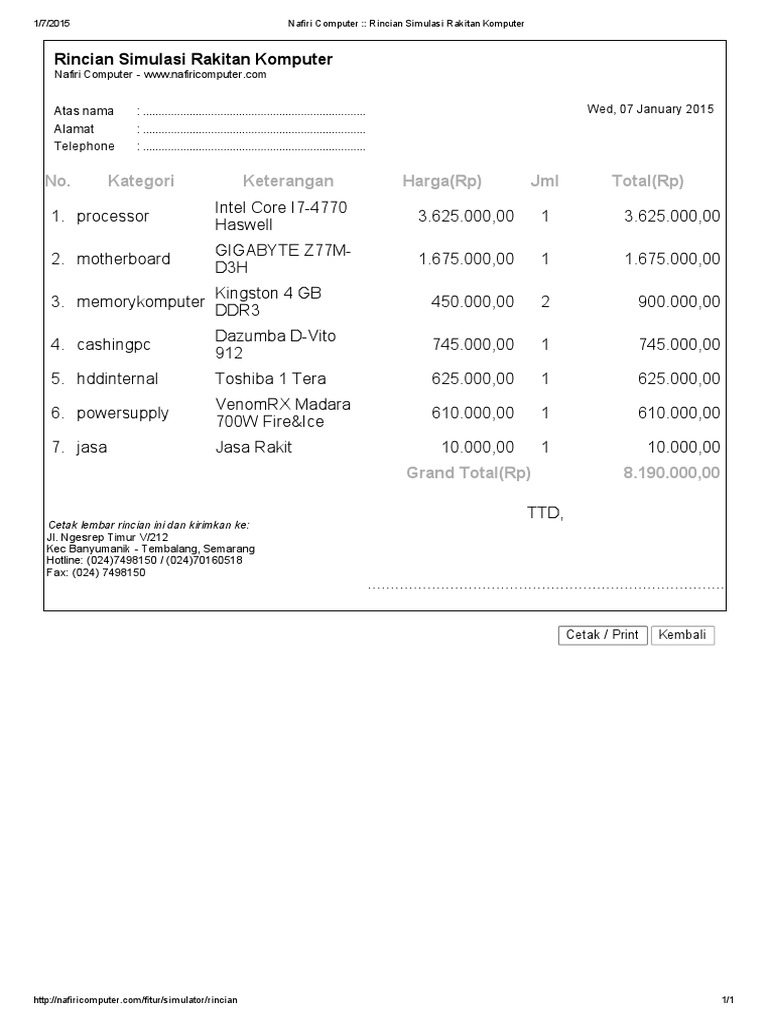 Nafiri Computer - Rincian Simulasi Rakitan Komputer | PDF | Komputer