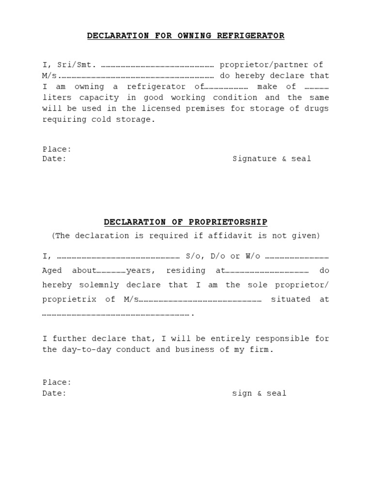 Declaration For Owning Refrigerator | PDF | Cooking, Food & Wine | Law