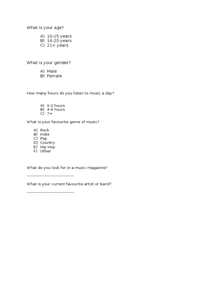 Music Preferences Survey for Teens | PDF
