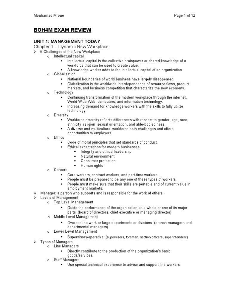Boh4m Exam Review | PDF | Strategic Management | Employment