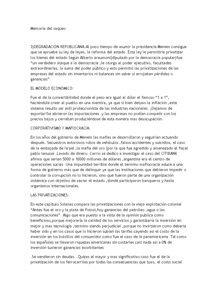Memoria Del Saqueo Punto 3 y 4 | PDF | Estado (política) | Economía ...