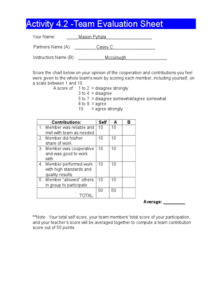 Team Evaluation Sheet Template | PDF | Career & Growth | Business