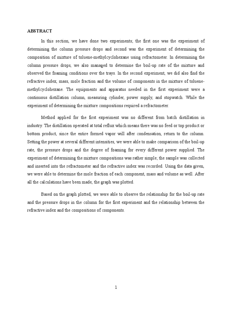 Distillation Column Lab Report | PDF | Evaporation | Phase (Matter)