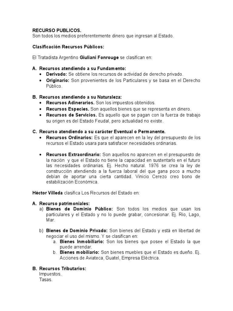 Clasificación de Recursos Públicos | PDF | Impuestos | Estado (política)