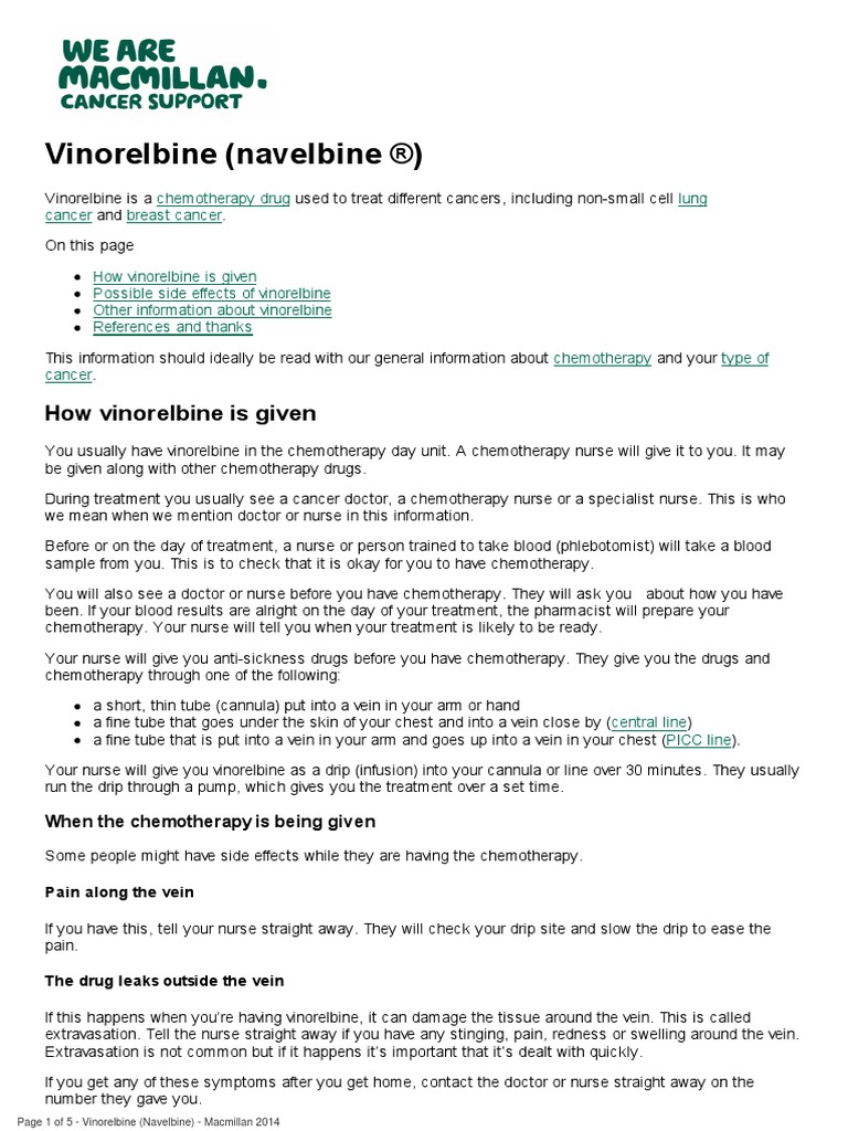 Vinorelbine (Navelbine) (CB) | PDF | Chemotherapy | Breastfeeding