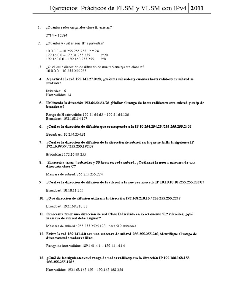 Ejercicios FLSM y VLSM IPv4 2011 | PDF | Dirección IP | Protocolos de comunicaciones