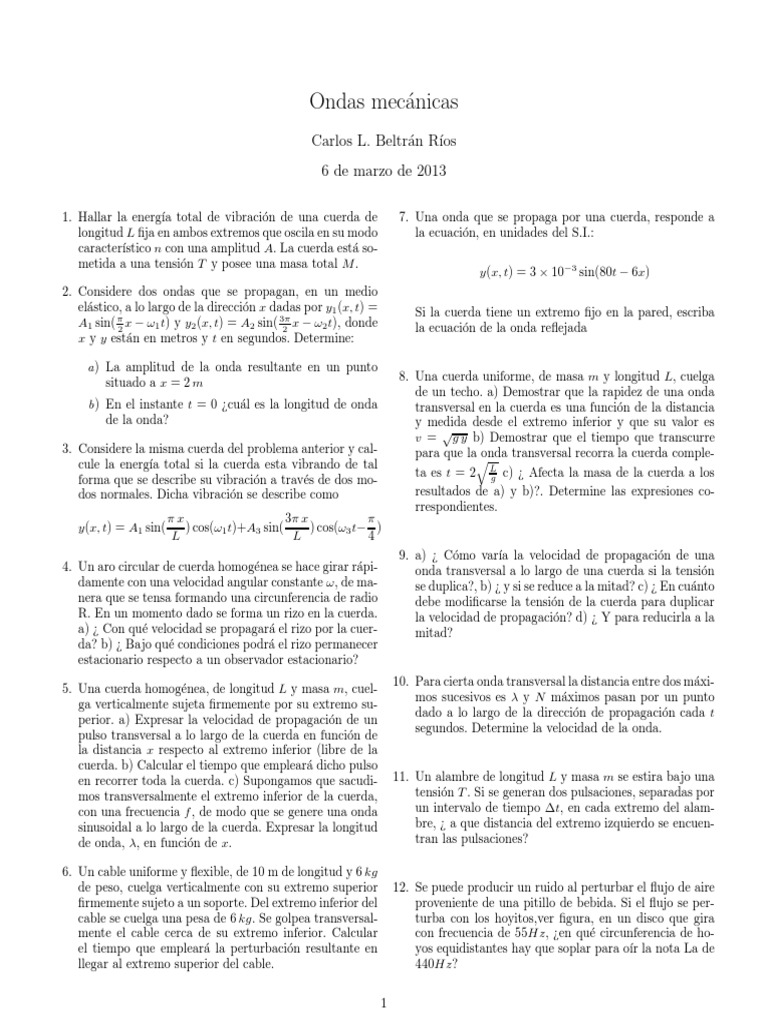 Taller Ondas Mecanicas 0 | PDF | Olas | Frecuencia
