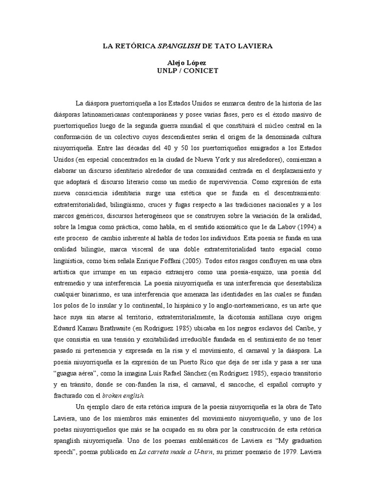 Lopez Sobre Tato Laviera | PDF | Multilingüismo | Poesía