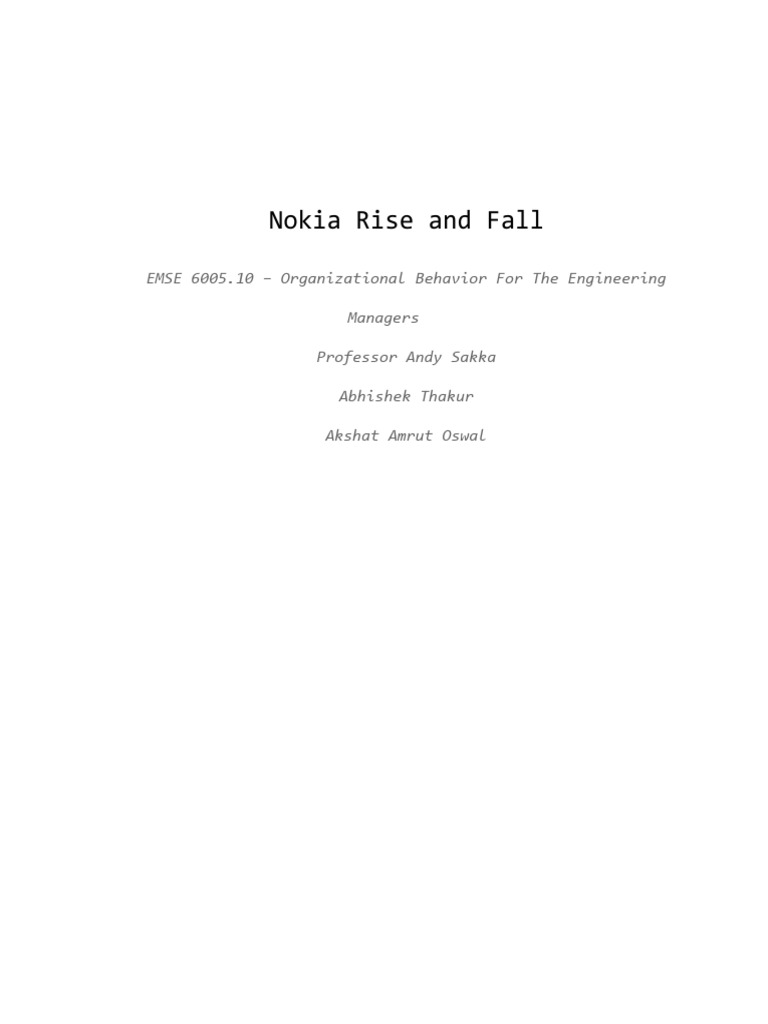 Failure of Nokia Full Report. | PDF | Nokia | Smartphone