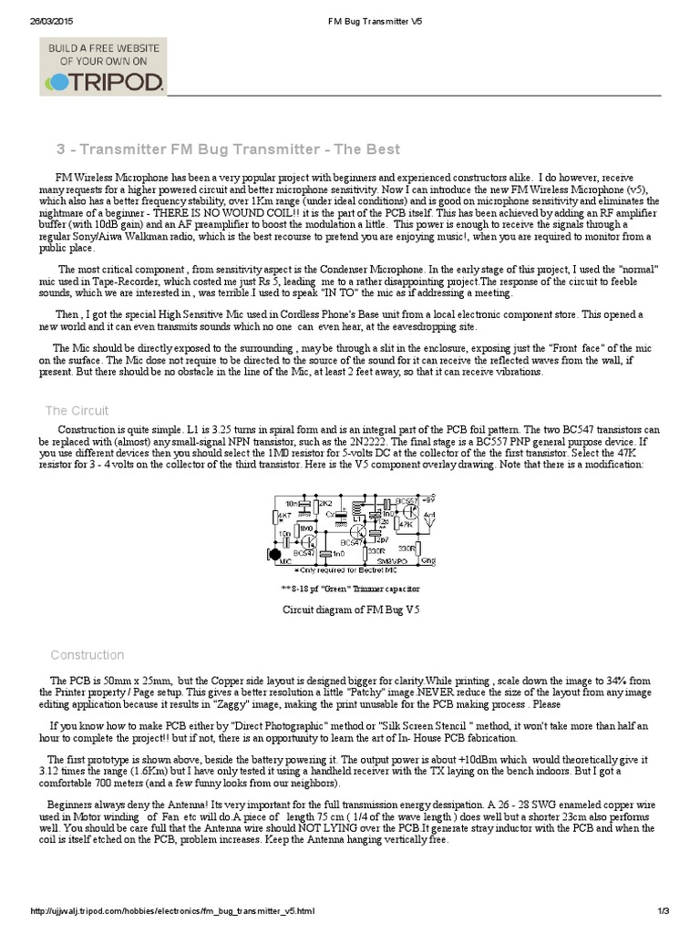 FM Bug Transmitter V5 | PDF | Microphone | Frequency Modulation