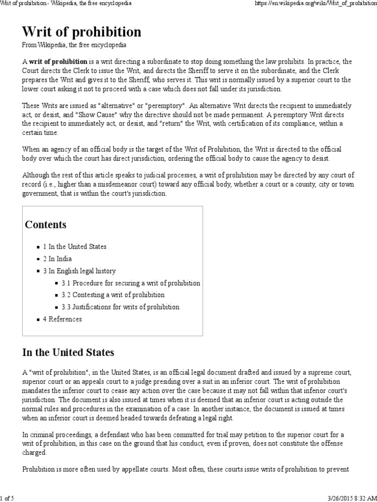 Writ of Prohibition | PDF | Writ Of Prohibition | Constitutional Law