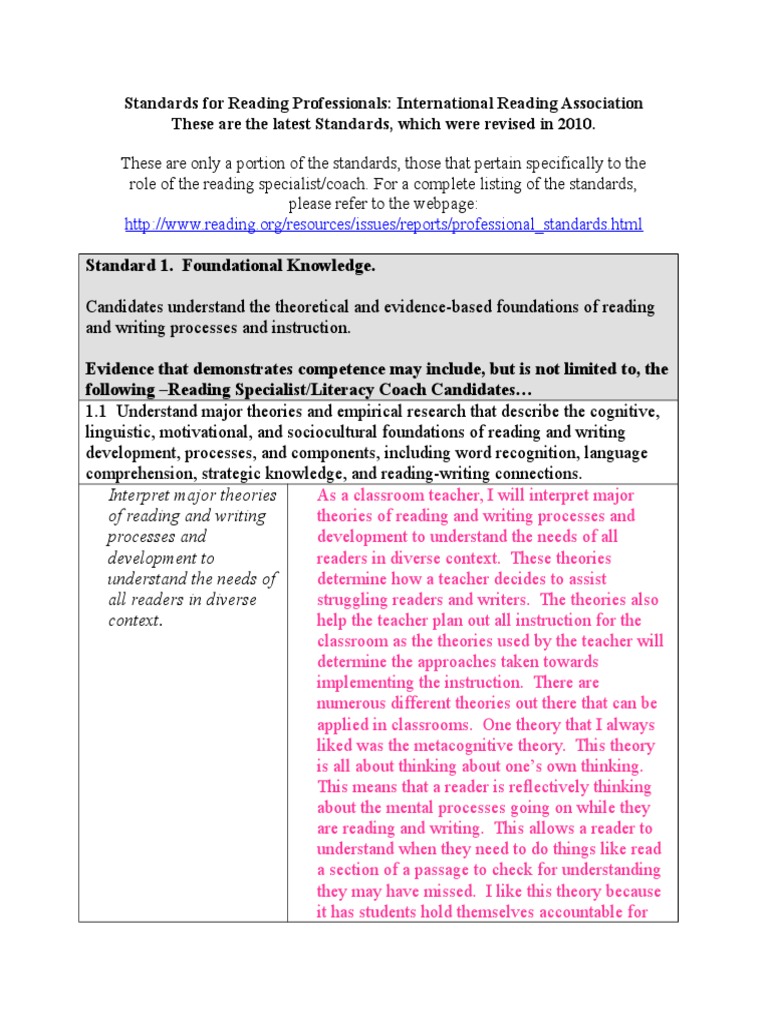 Portfolio Ira Standards Chart | PDF | Educational Assessment | Teachers