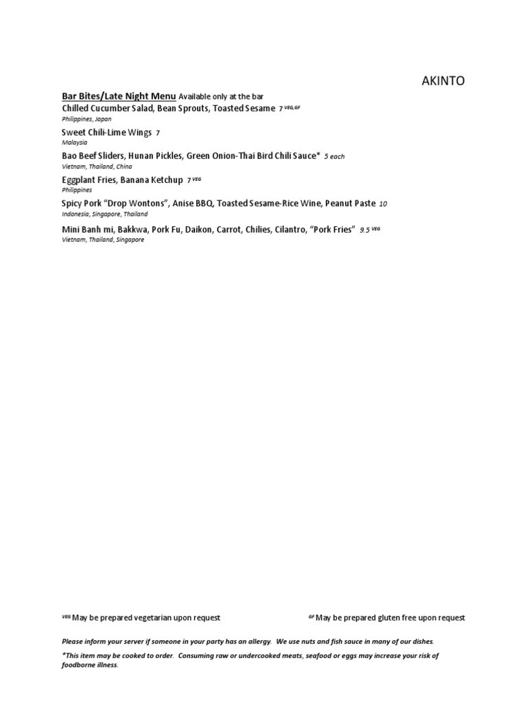 Akinto Full Dinner Menu Final | PDF
