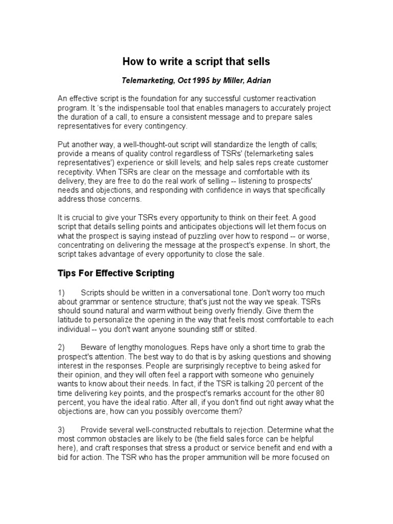 SalesScriptWriting Guidelines | PDF | Sales | Business