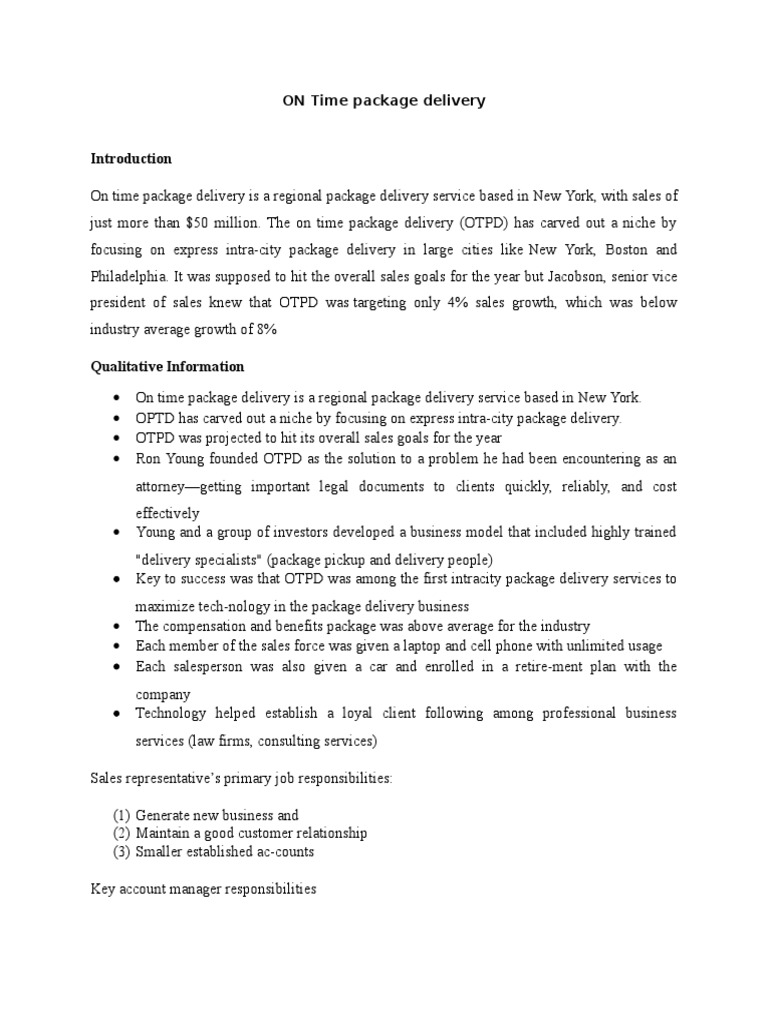 On Time Package Delivery | PDF | Sales | Economies