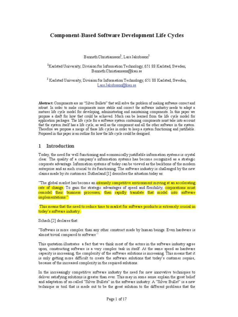 Component Based Software Development Life Cycles | PDF | Component ...